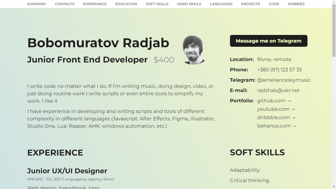 CV: Rajab Bobomuratov